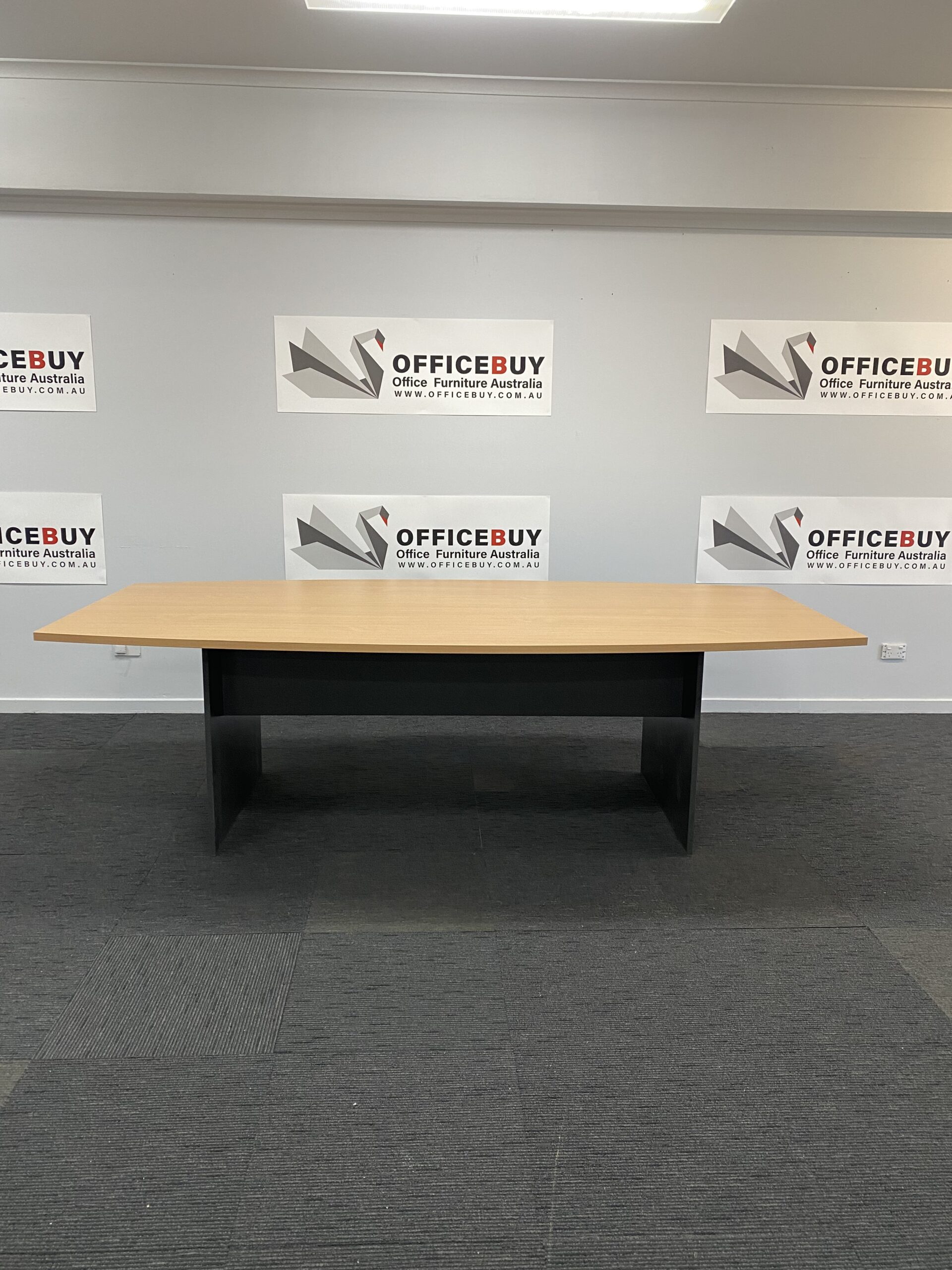 New Boardroom Table-Boat Shape- Beech and Ironstone-2400mm x 1200mm - OfficeBuy