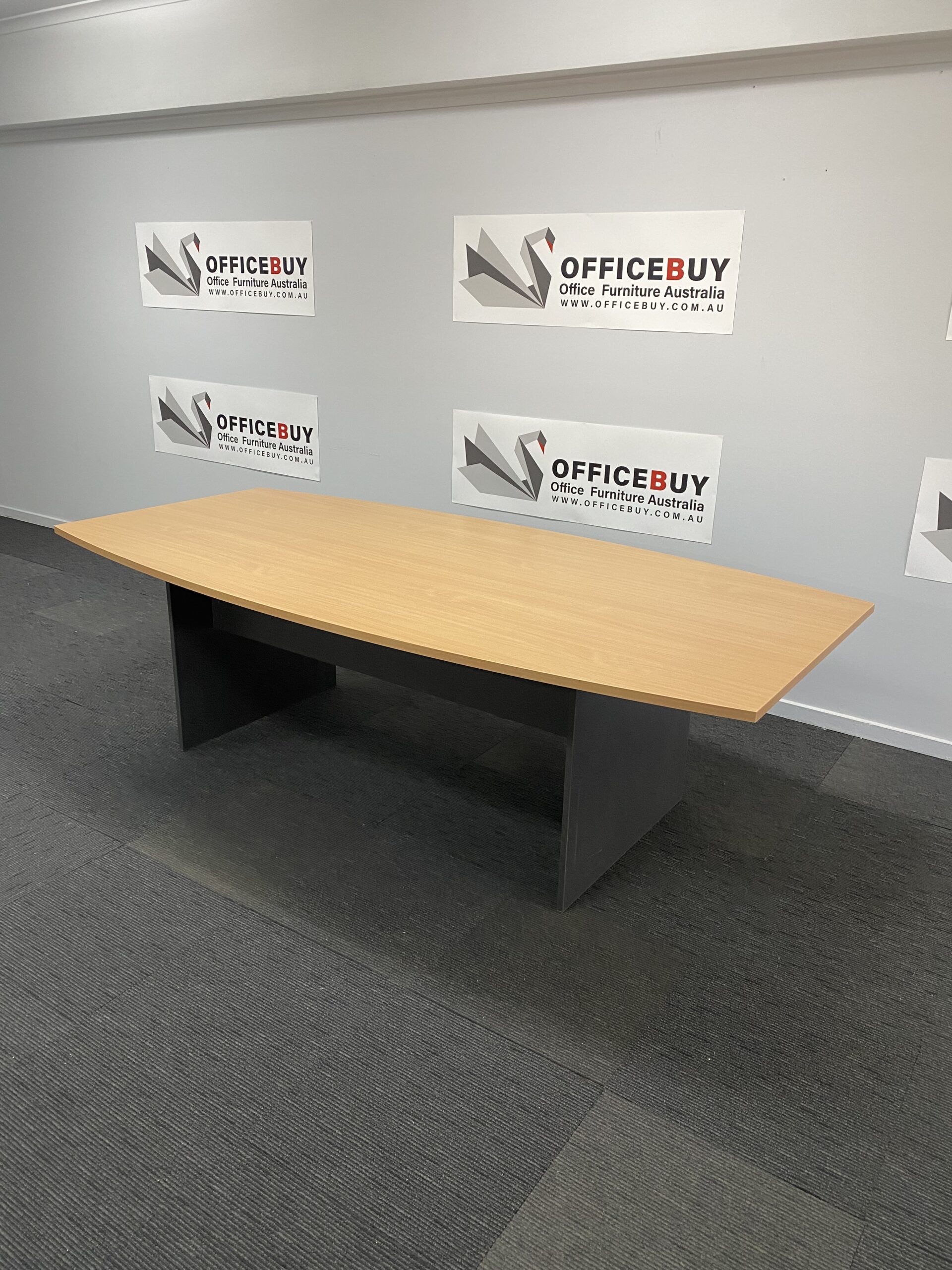New Boardroom Table-Boat Shape- Beech and Ironstone-2400mm x 1200mm - OfficeBuy
