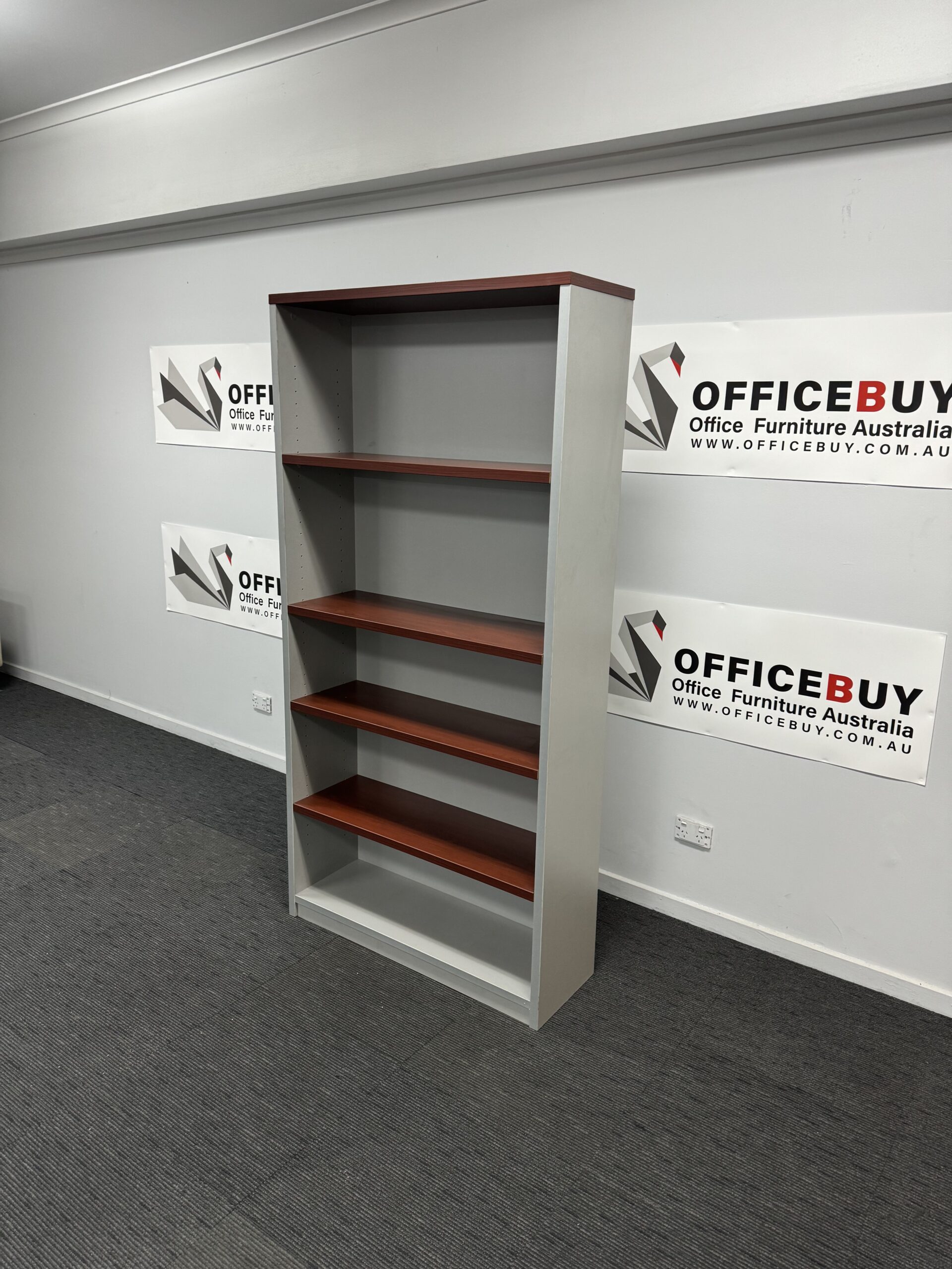 Second Hand Bookcase with Solid Back-Jarrah and Brushed Silver-1800mm x ...