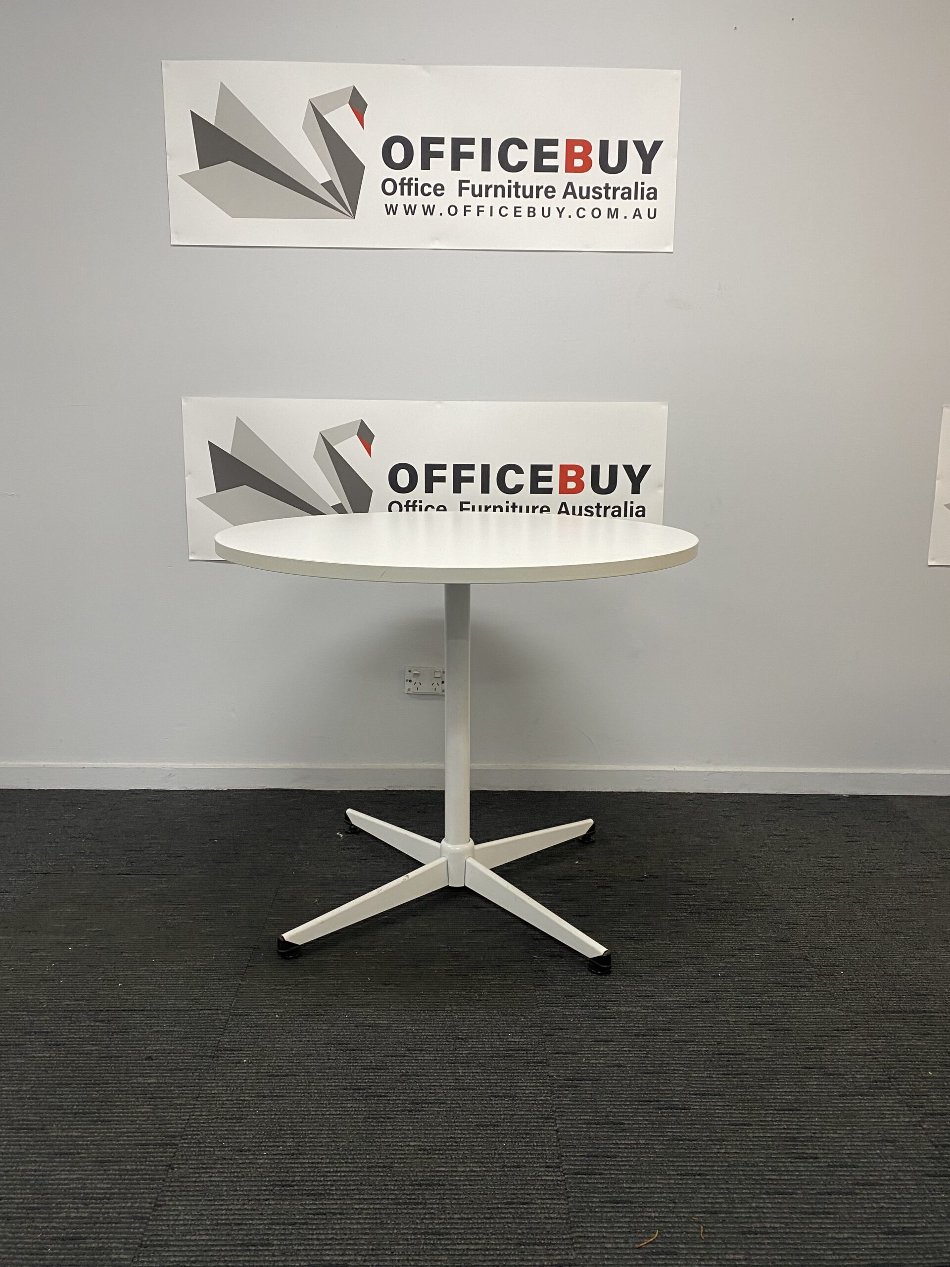 Second Hand Round Table-White Top with White Metal Base-900mm-8 ...