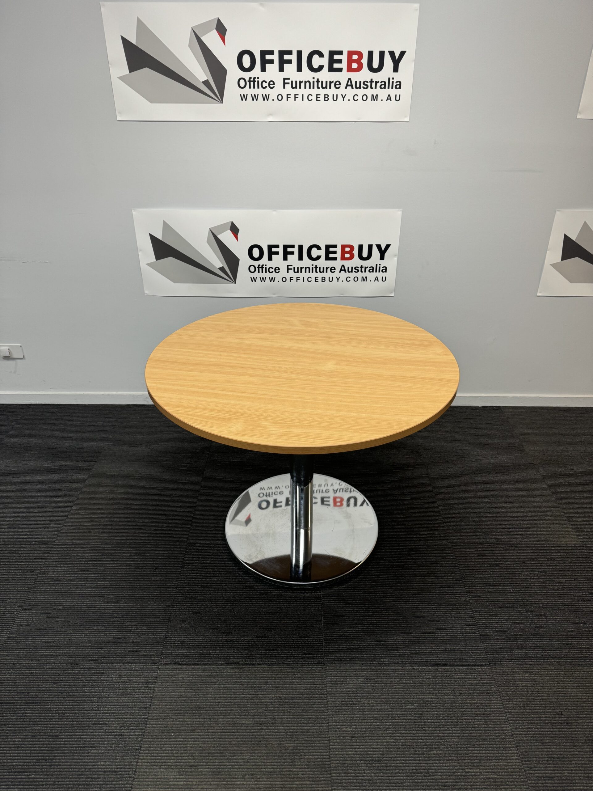 Second Hand Round Table-Beech Top with Chrome Circle Steel Base-1000mm diameter - OfficeBuy