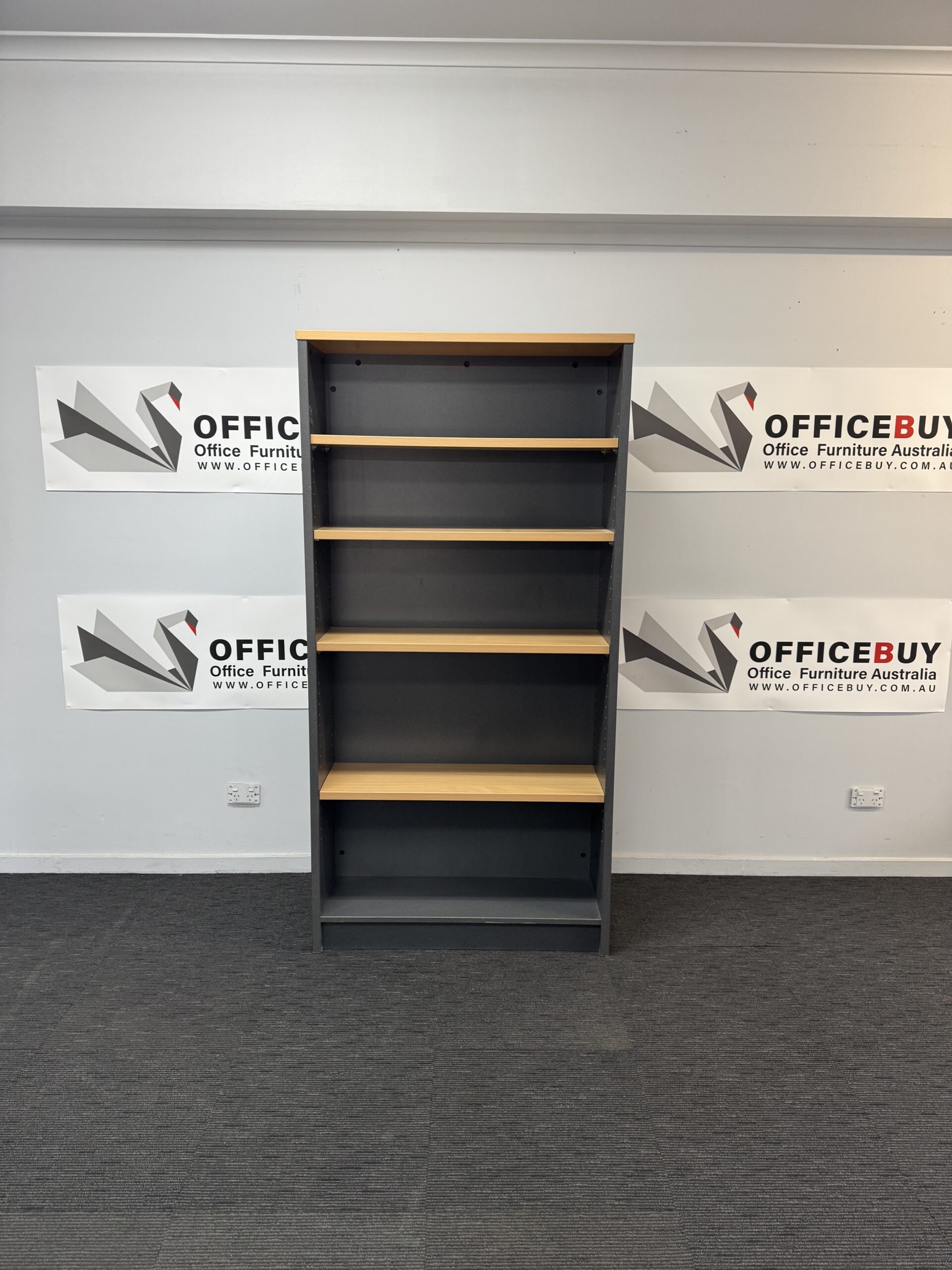 Second Hand Bookcase with Solid Back-Beech and Ironstone-1800mm x 900mm ...