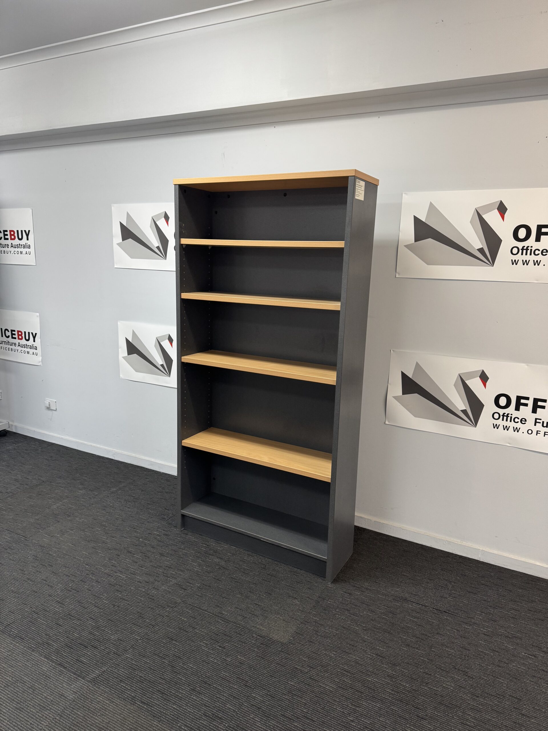 Second Hand Bookcase with Solid Back-Beech and Ironstone-1800mm x 900mm ...