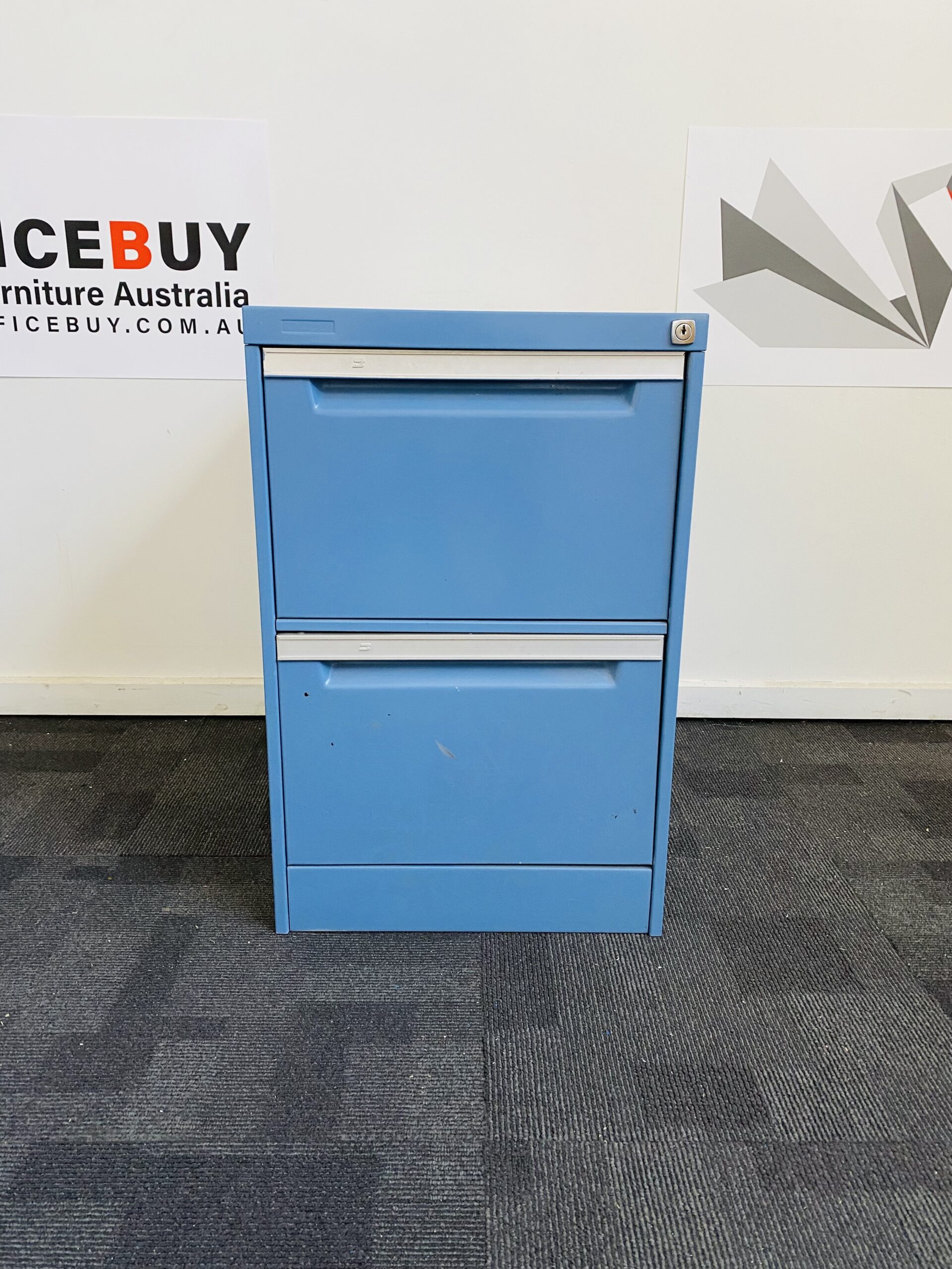 Second Hand Lockable Two Drawer Filing Cabinet-Blue - OfficeBuy