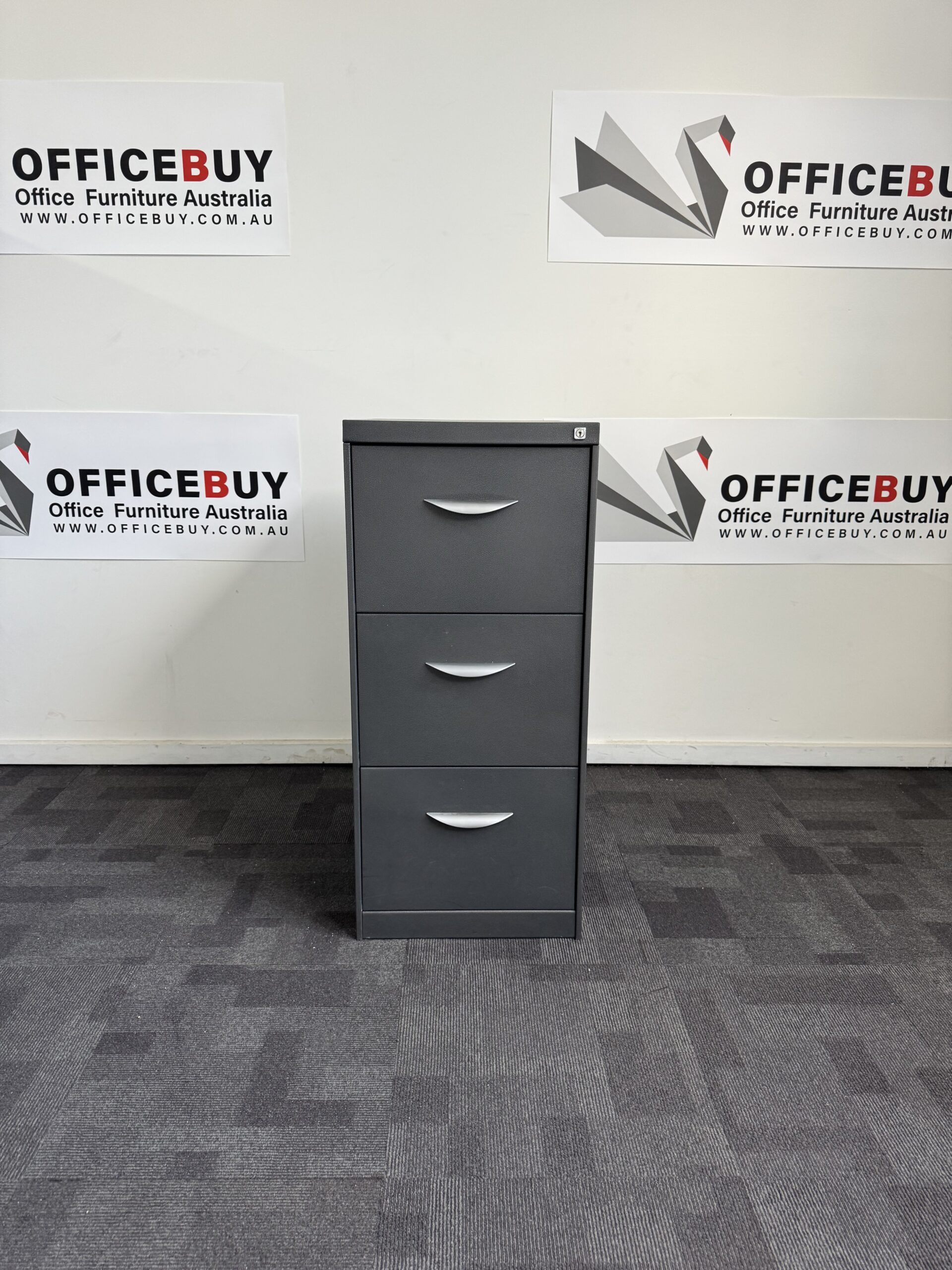 Second Hand Lockable Brownbuilt Three Drawer Filing Cabinet-Charcoal ...
