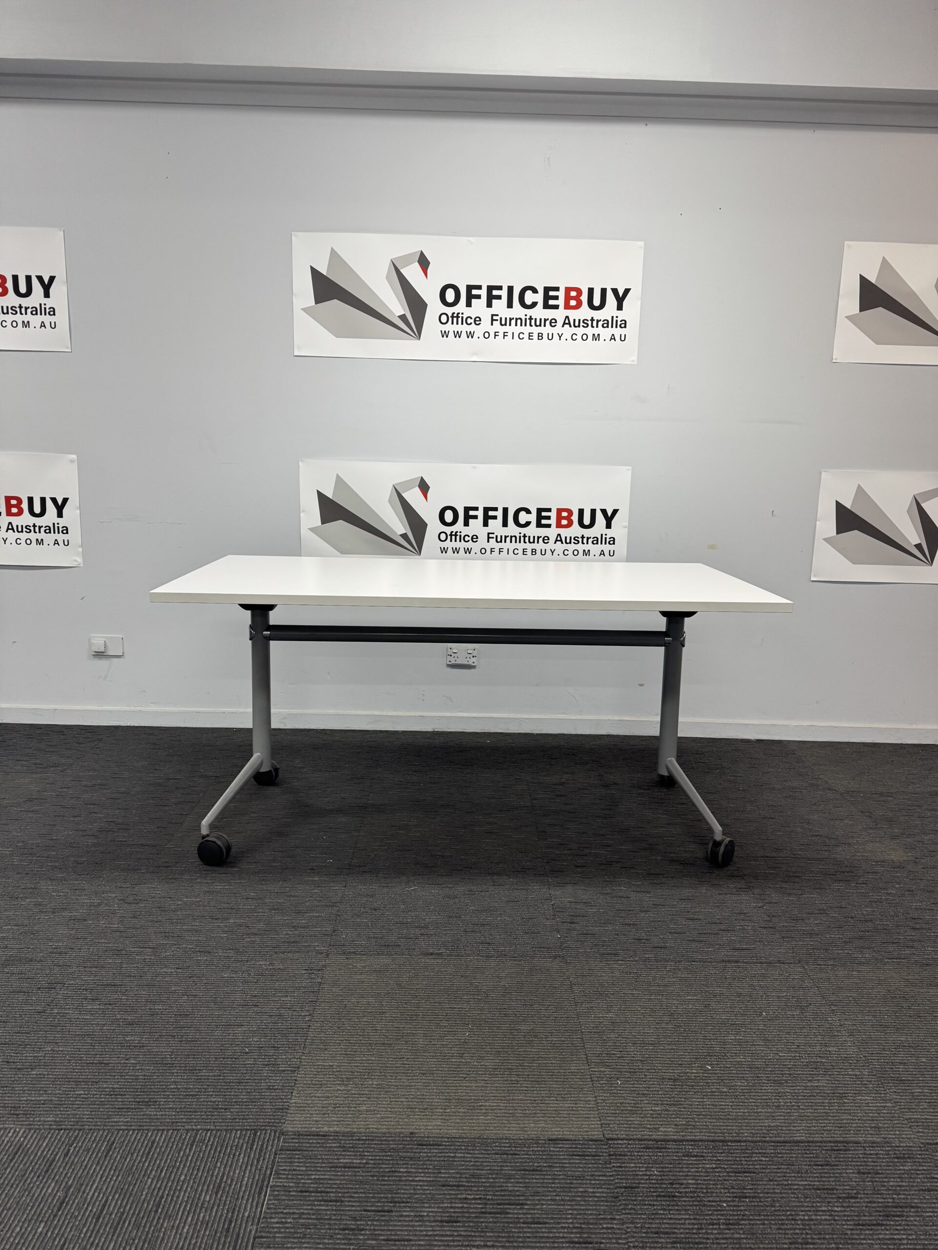 Mobile Flip Top Table-White Top with Black Base